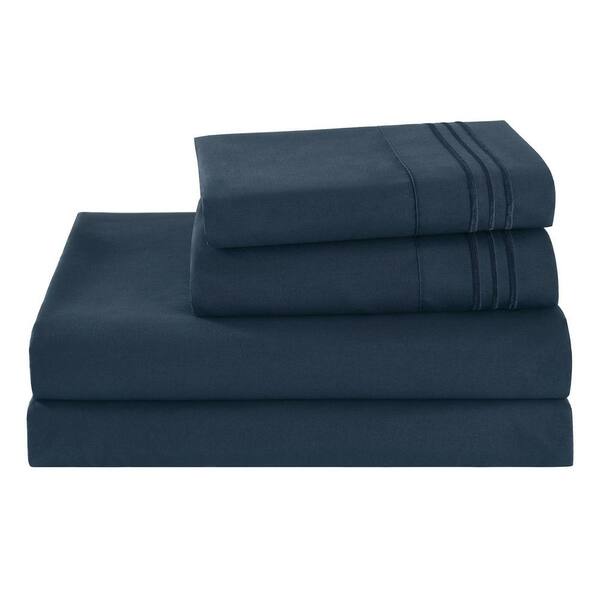 MarCielo S4PCS 4-Pieces Embroidery Navy Polyester King Size Cooling Bed ...