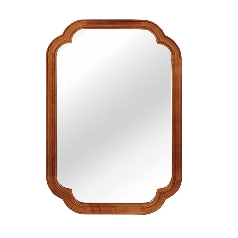 Lycvki 20 in W x 30 in. H Brown Solid Wood Frame Rounded Corner Decorative Mirror YS-544 - The ...