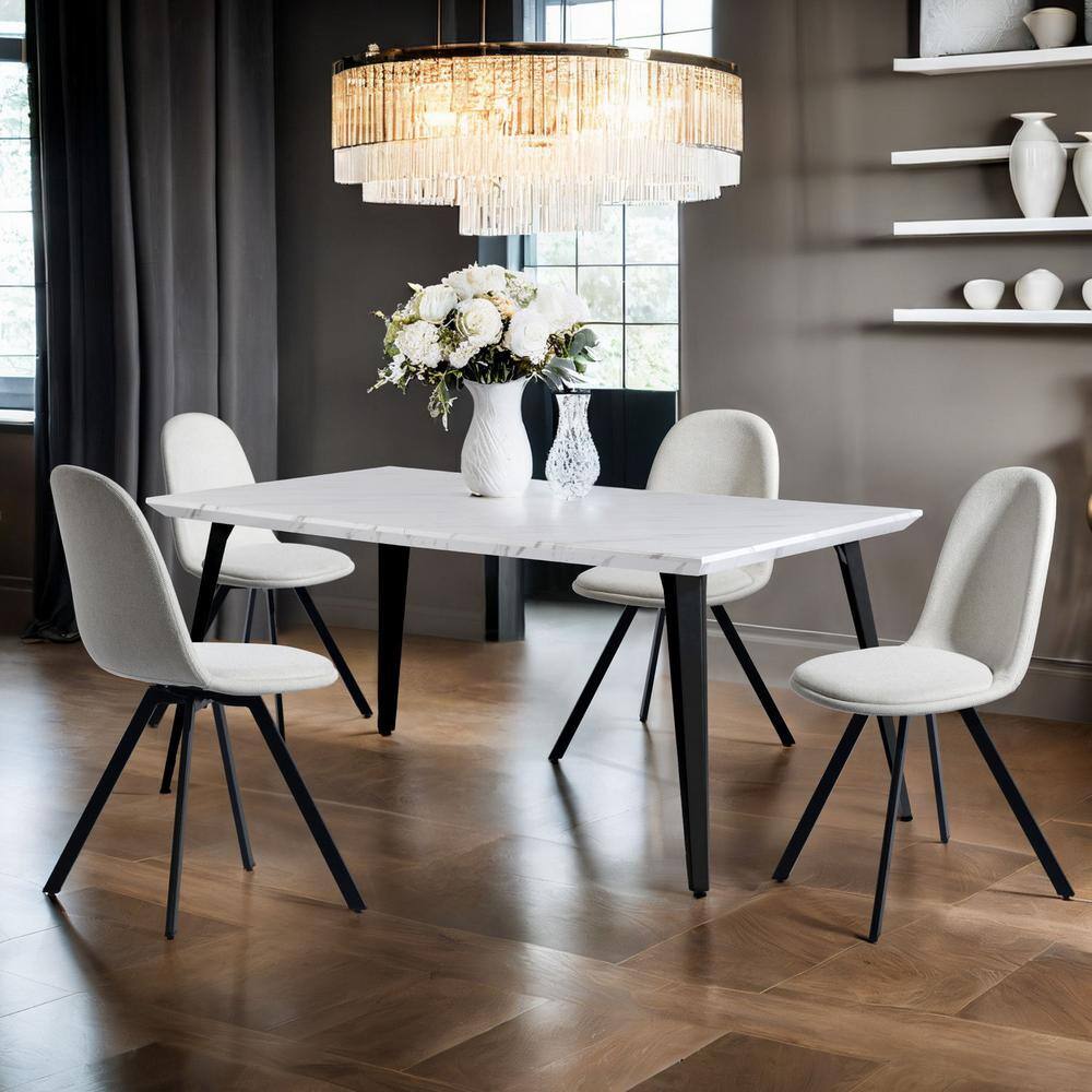 Homy Casa STAN Modern Farmhouse Marble White Rectangle Wooden Top 4 ...