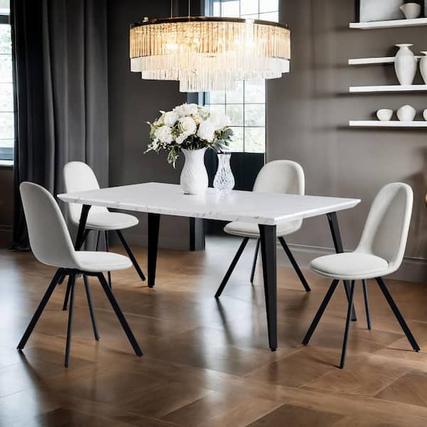 Homy Casa STAN Modern Farmhouse Marble White Rectangle Wooden Top 4 ...