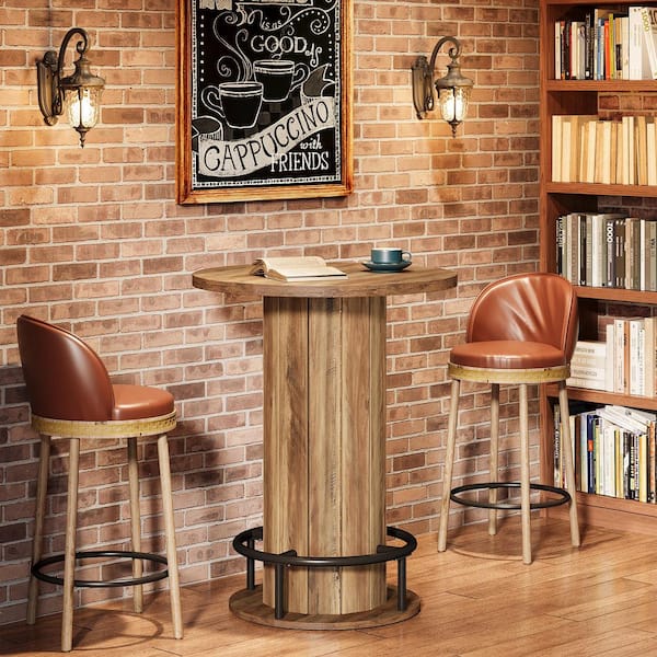 BYBLIGHT Moronia Farmhouse Round Wood 31.5 in. Pedestal Dining Table ...