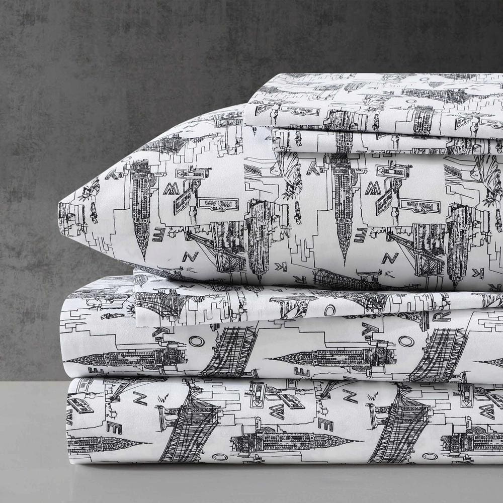 KENNETH COLE NEW YORK NYC Landmarks 6-Piece Soft Black/White Microfiber ...