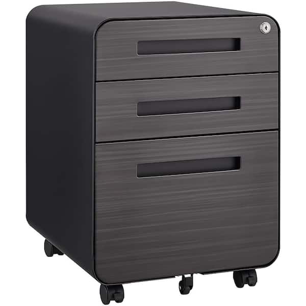 Boyel Living 3-Drawer Black Metal 15.75 in. W Lateral Mobile File ...