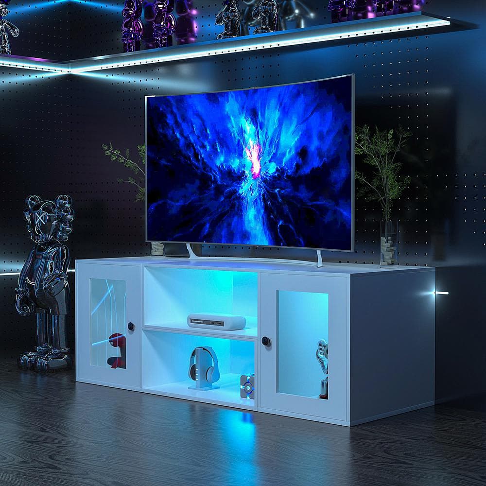 VECELO Deformable TV Stand with LED Strip and Power Outlet TV Console ...