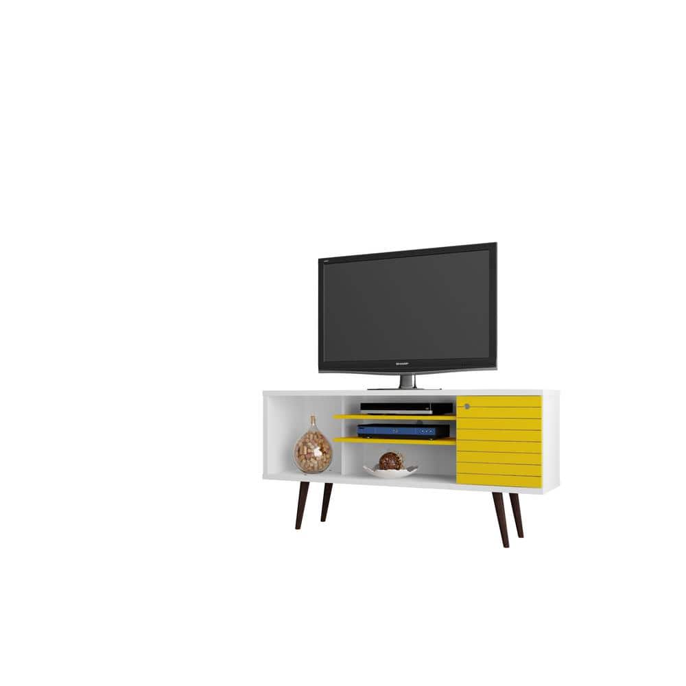 Manhattan Comfort Liberty 53.14 in. White and Yellow TV Stand Fits TVs ...