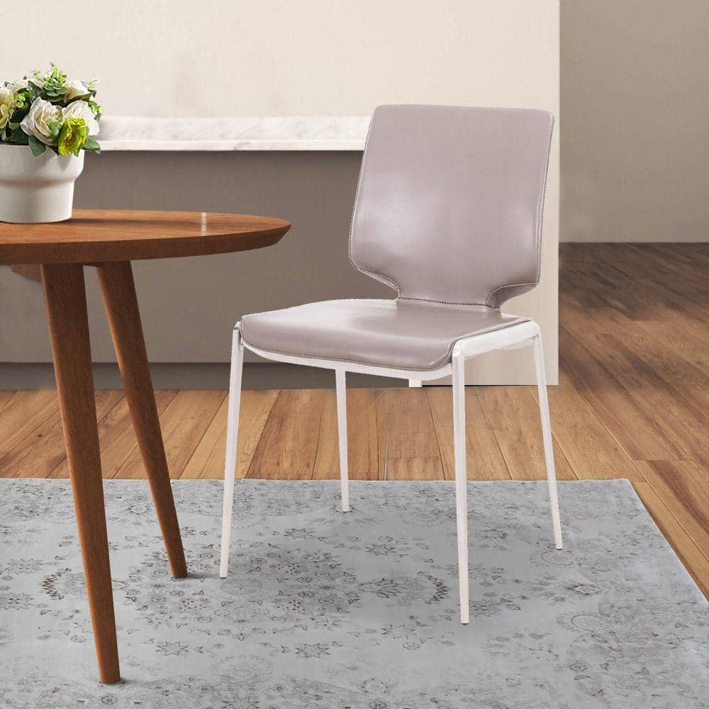 Benjara Gray and Silver Vegan Faux leather Metal Legs Dining Chair (Set ...
