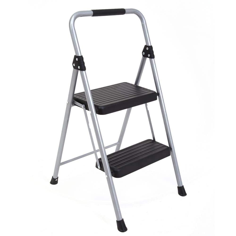 WELLFOR Reach 2.54 ft. Steel Step Ladder 300 lbs. Load Capacity, 2 Step ...