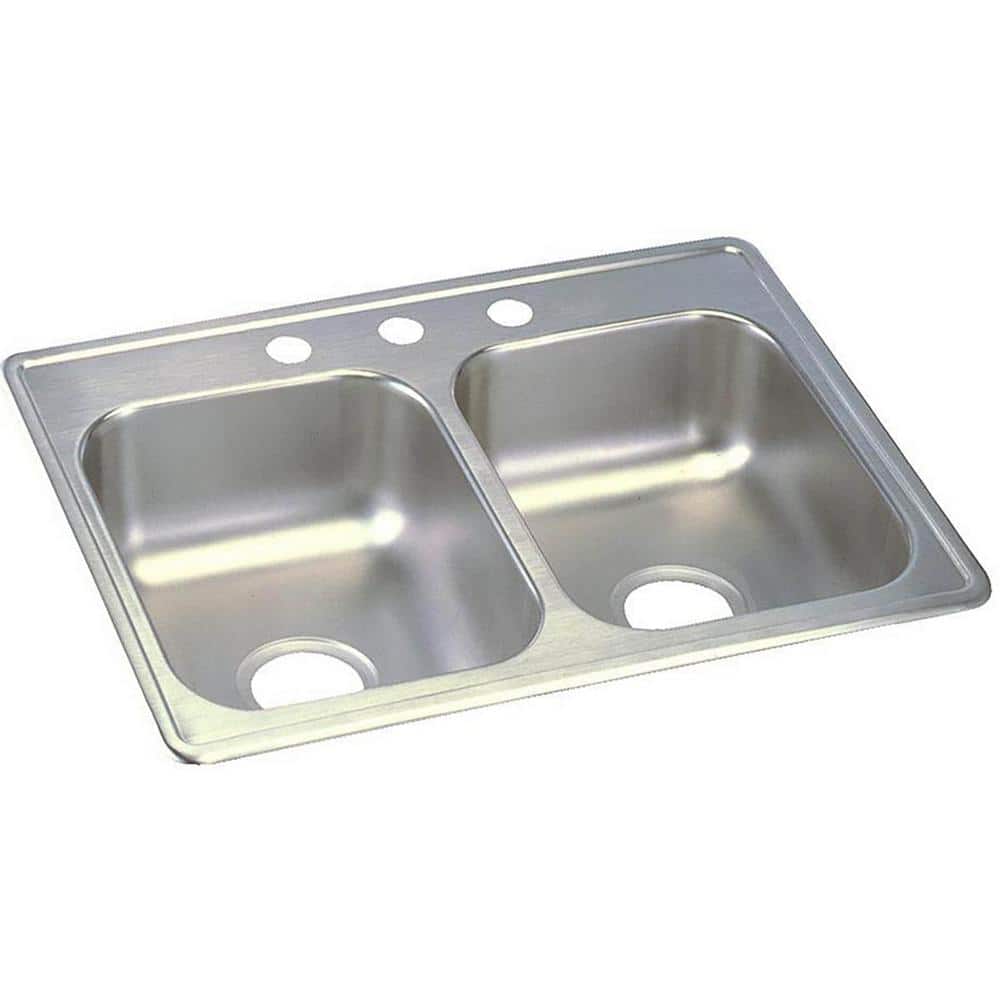 Elkay Elkay Dayton Stainless Steel 25" 1-Hole Double Bowl Kitchen Sink ...