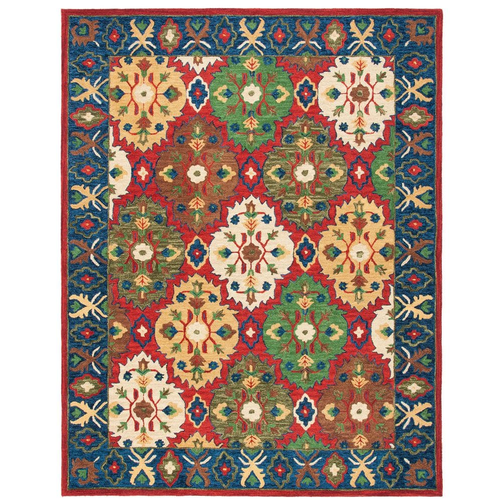 SAFAVIEH Heritage 9 ft. x 12 ft. Red/Blue Border Quatrefoil Area Rug ...