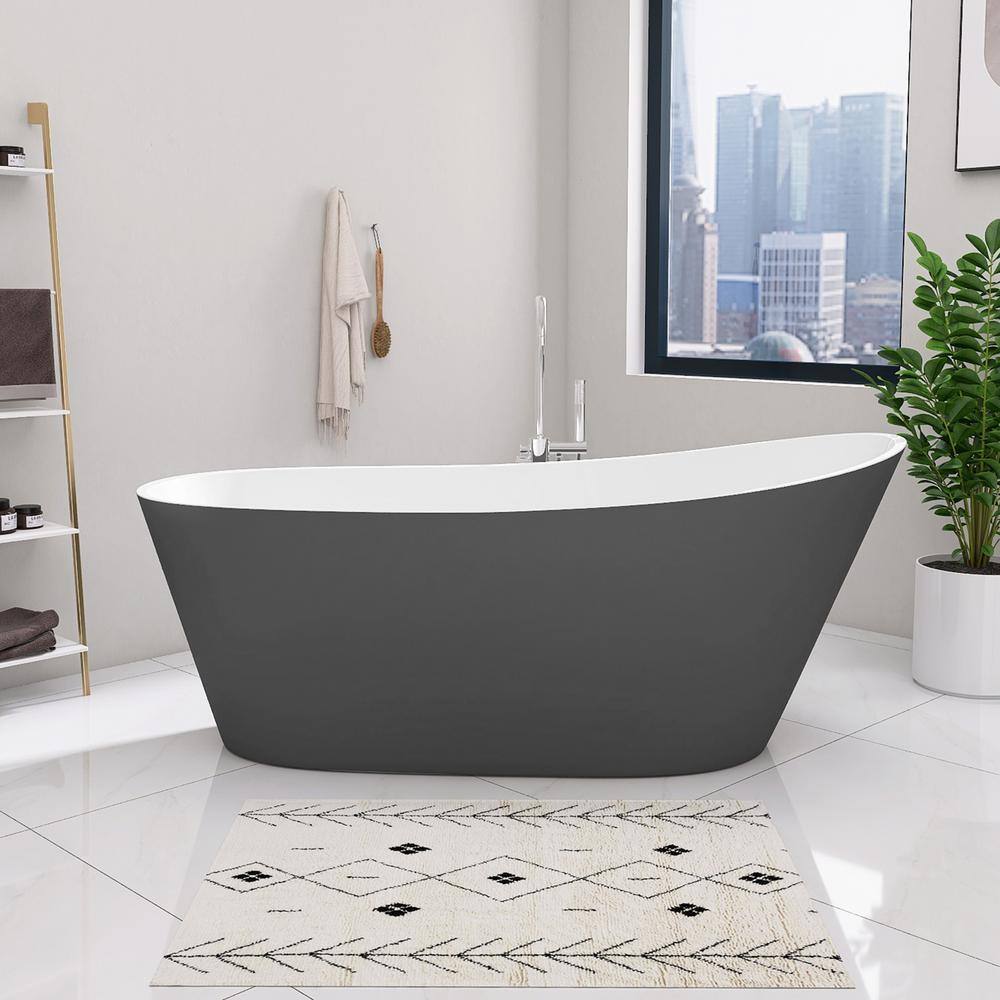 Getpro 59 in. x 29.1 in. Acrylic Free Standing Flat Bottom Bathtub Oval ...