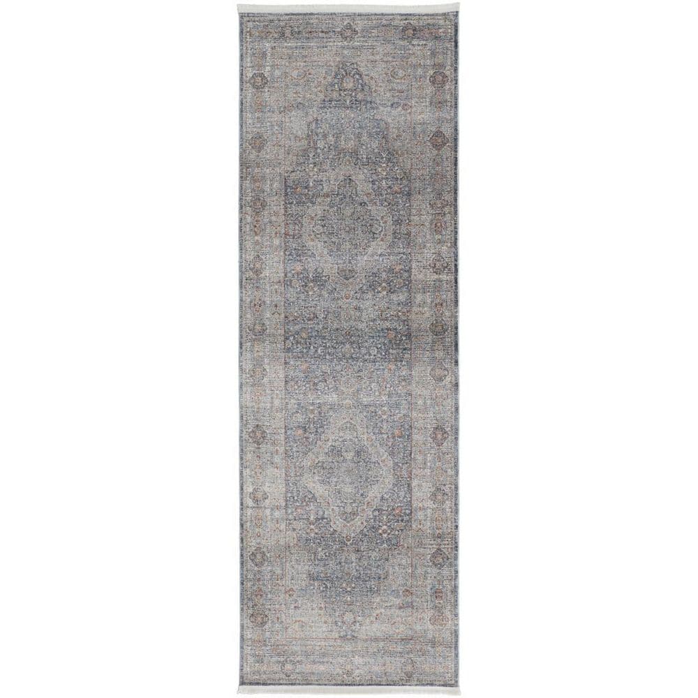 HomeRoots 2 ft. x 8 ft. Gray, Blue, Red Oriental Runner Rug 2000567465 ...