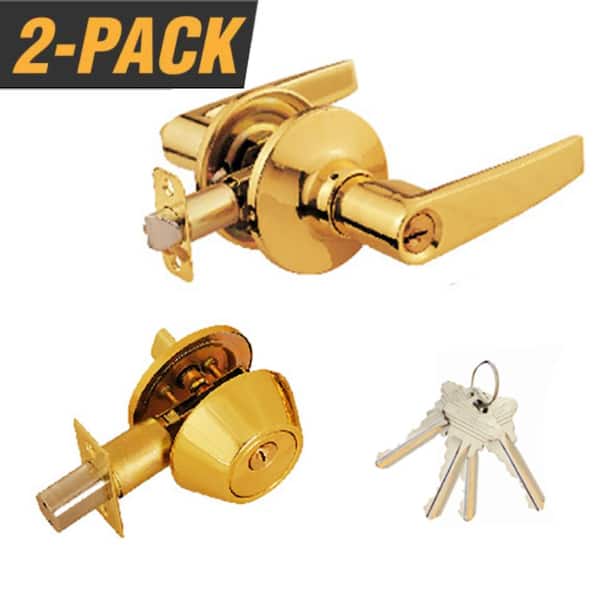 Premier Lock Polished Brass Entry Door Handle Combo Lock Set with ...