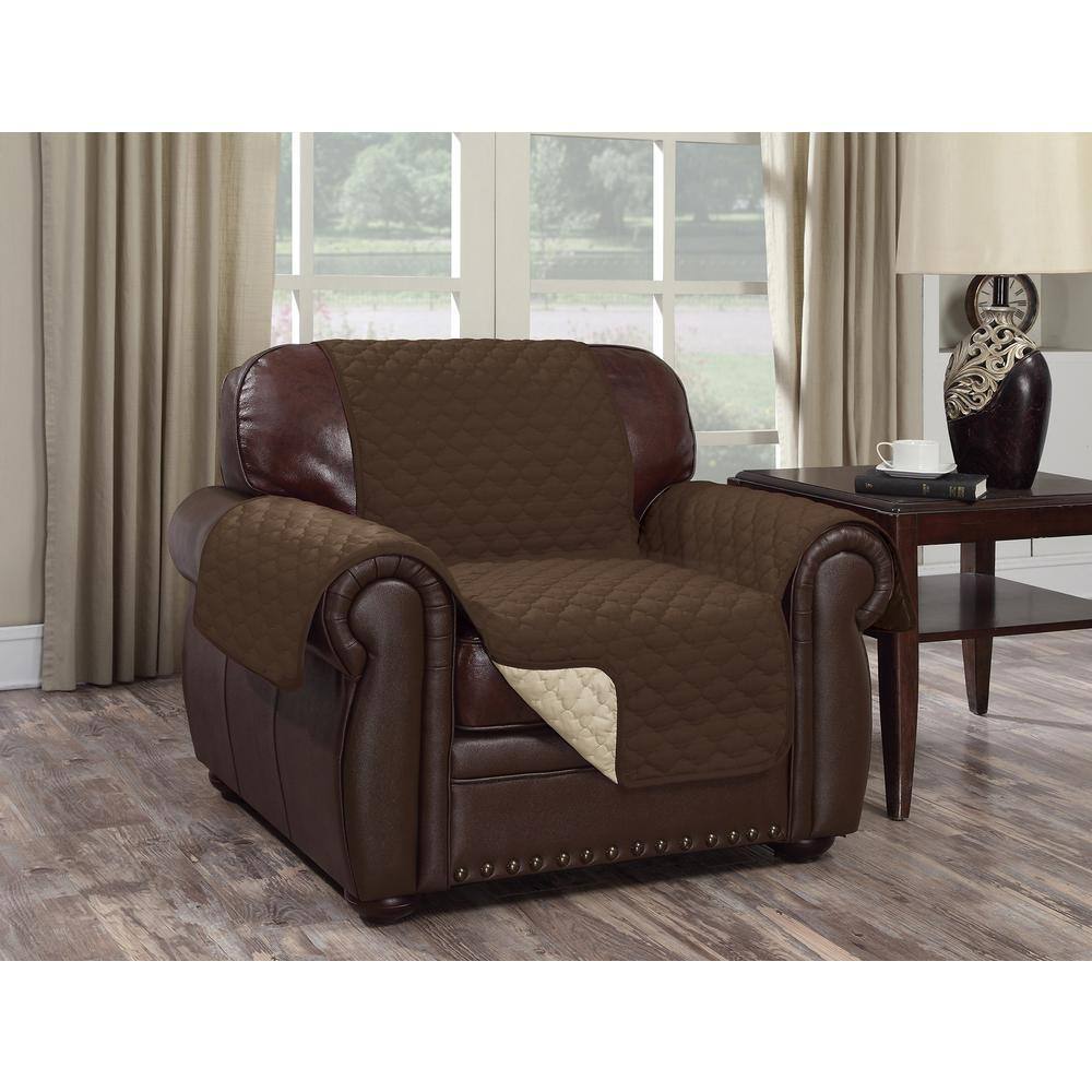 J&V TEXTILES Brown Microfiber Water Resistant Reversible Chair ...