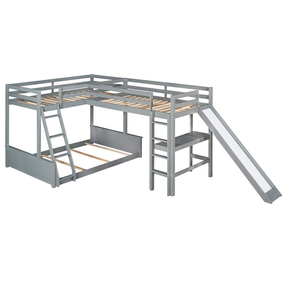 Angel Sar Gray Twin over Full Bunk Bed with Twin Size Loft Bed with ...
