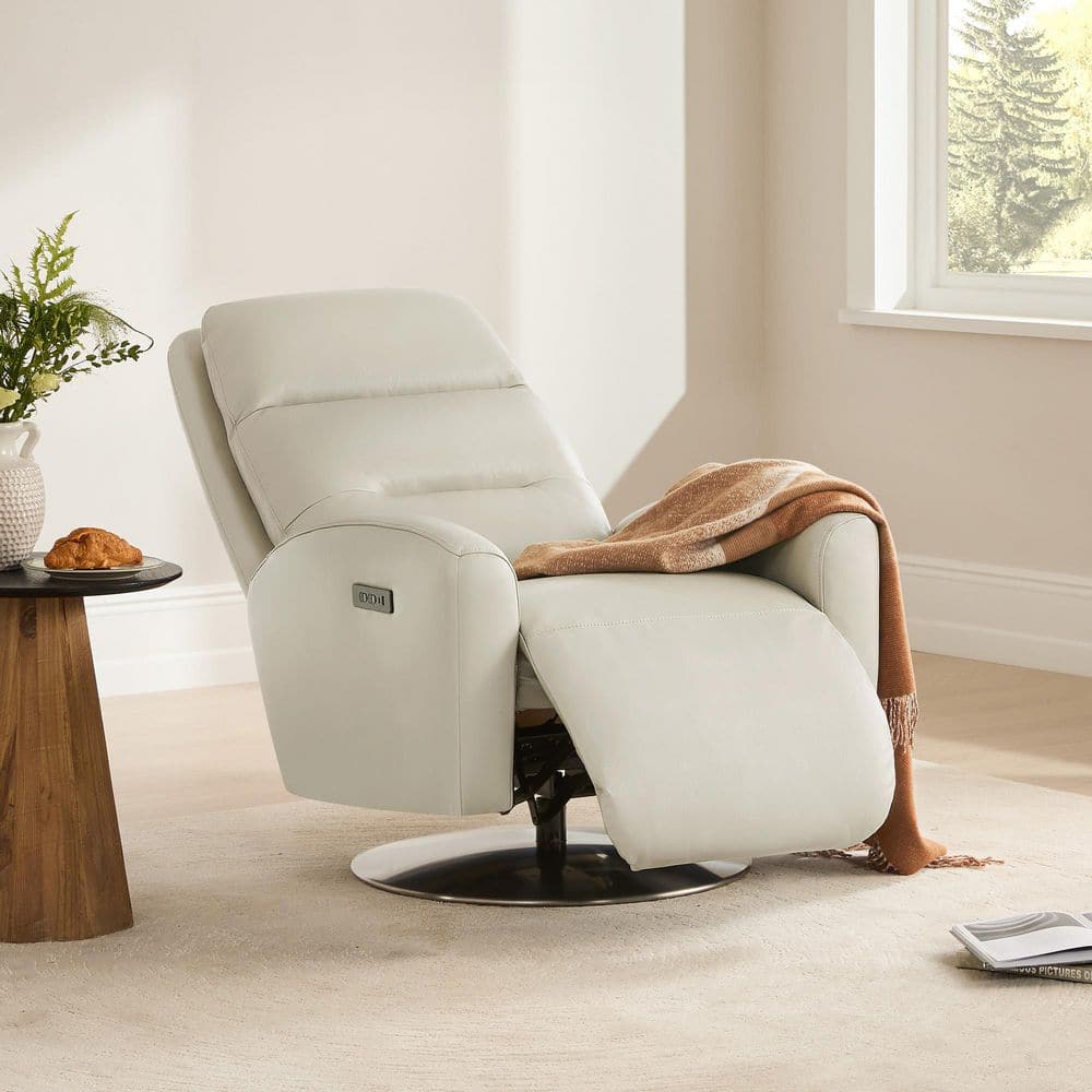 Spruce & Spring Sophie Light Gray Genuine Leather 270° Swivel Power ...