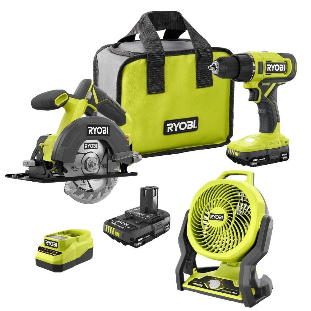 RYOBI ONE+ 18V Cordless 2-Tool Combo Kit with (2) 1.5 Ah Batteries ...