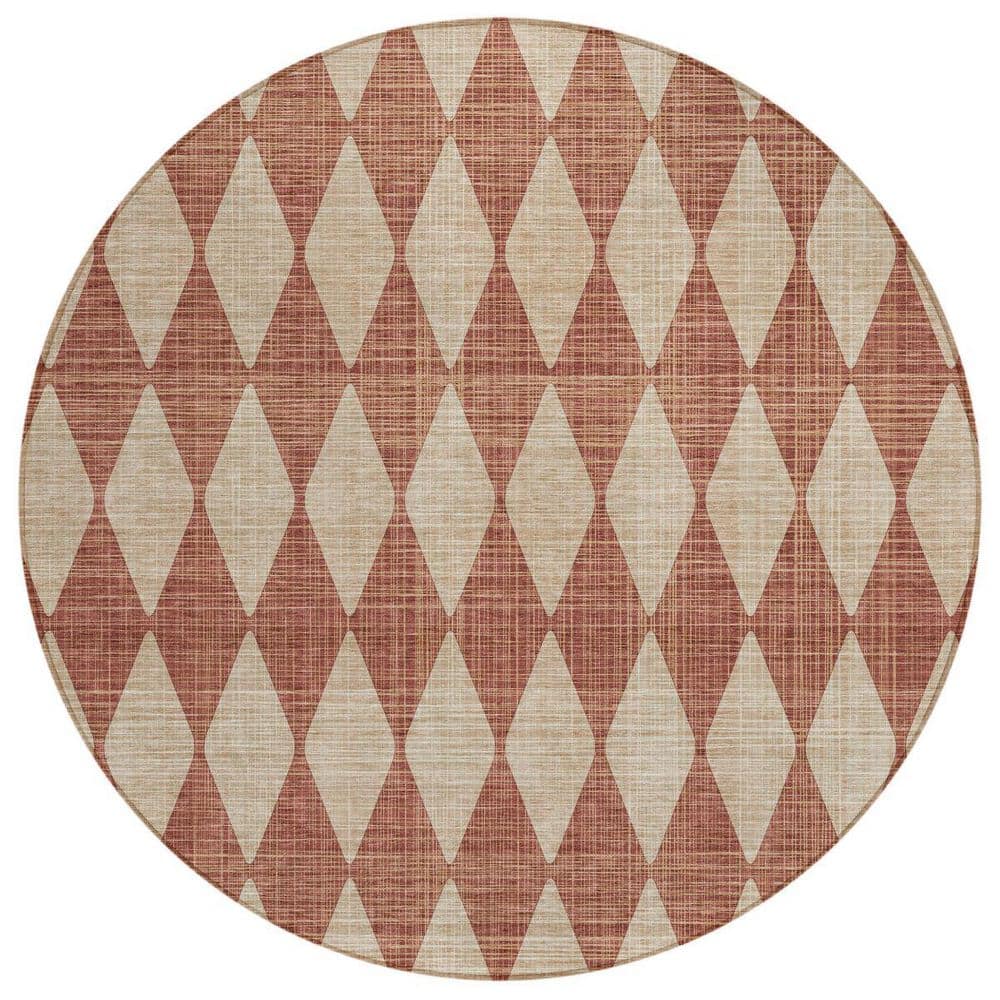 HomeRoots Orange, Copper 8 Round ft. Woven Geometric Polyester Round ...