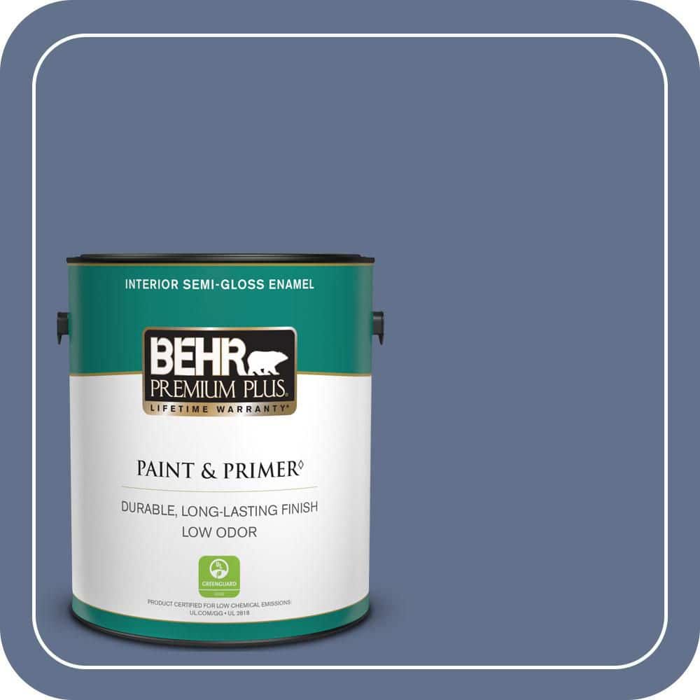 BEHR PREMIUM PLUS 1 gal. #600F-6 Atlantic Blue Semi-Gloss Enamel Low ...
