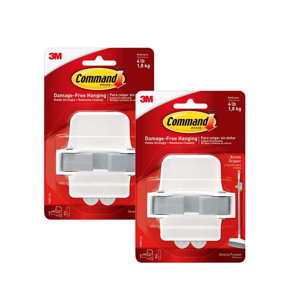 Command Broom and Mop Grippers Wall Hook, White, Damage Free Organizing ...