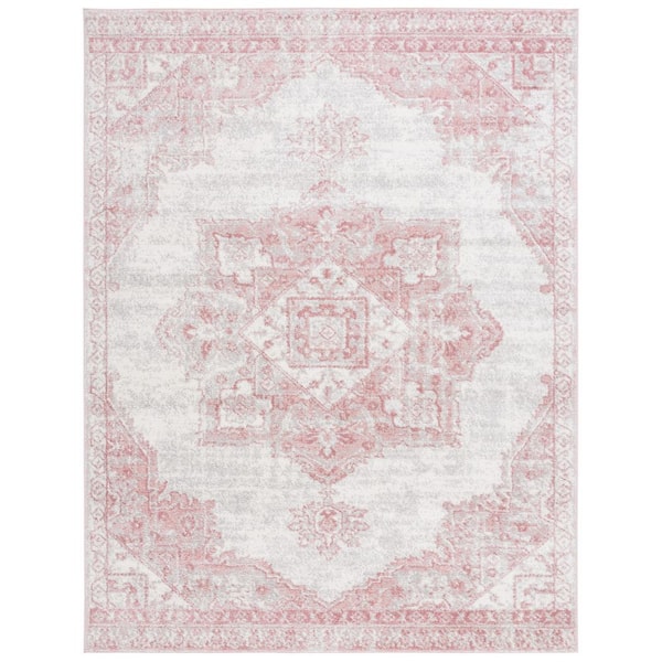 SAFAVIEH Layla 9 ft. x 12 ft. Ivory Gray/Pink Ornate Medallion ...