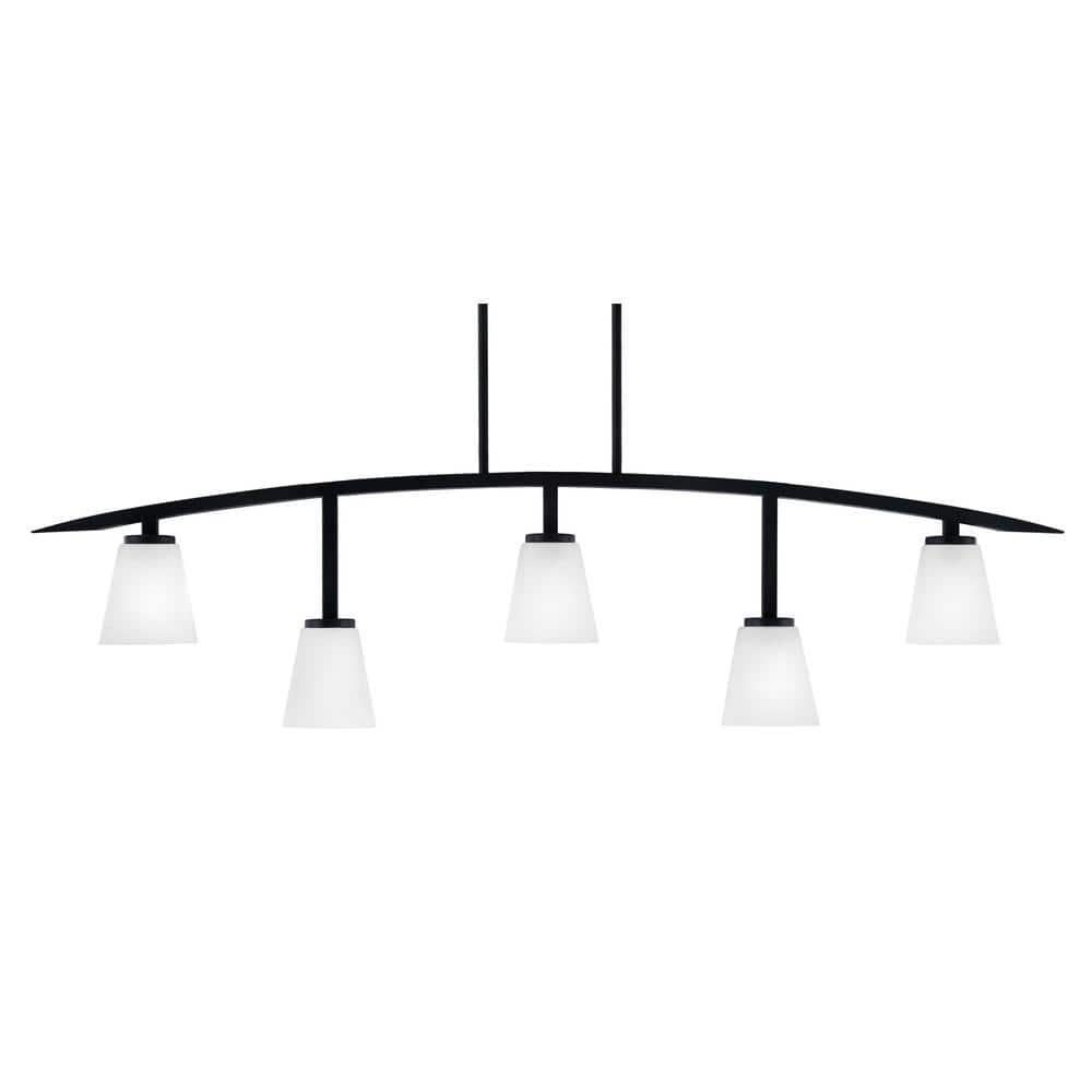 Siena 5-Light Matte Black Billiard-Light with White Muslin Glass Shades ...