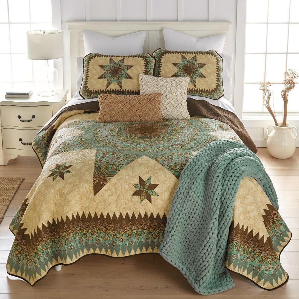 DONNA SHARP 3-Piece Sea Breeze Star Brown Full/Queen Polyester Quilt ...