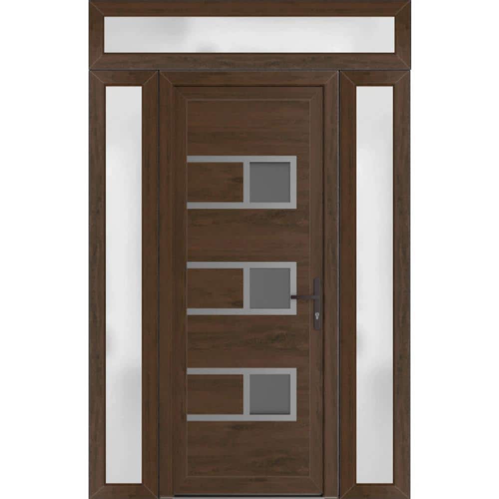 VDOMDOORS 60 in. x 94 in. Left-hand/Inswing Frosted Glass Walnut Steel ...