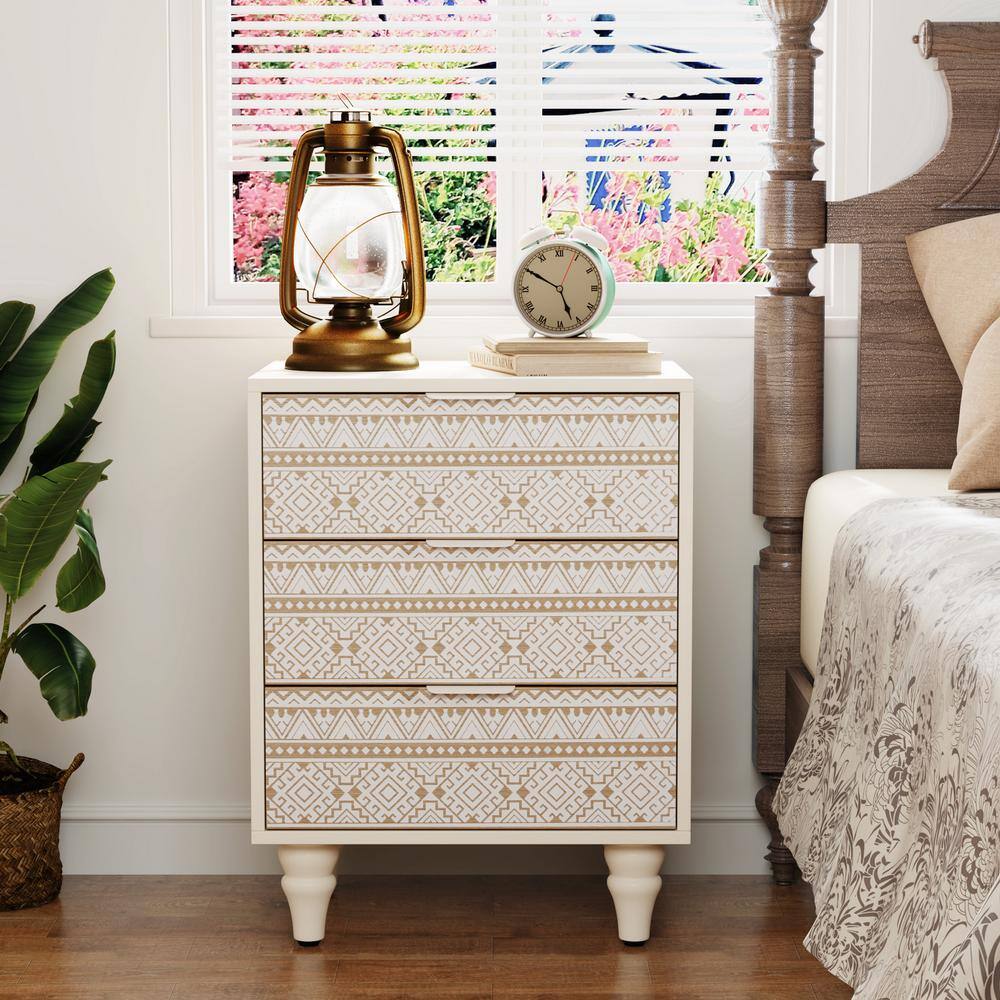 TRIBESIGNS WAY TO ORIGIN Mayville White 3-Drawer Nightstand with ...
