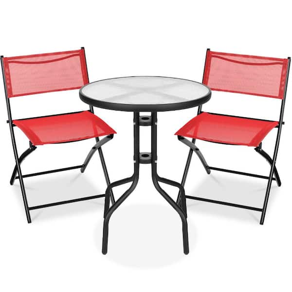 Best Choice Products Red 3-Piece Outdoor Patio Bistro Set with Textured ...