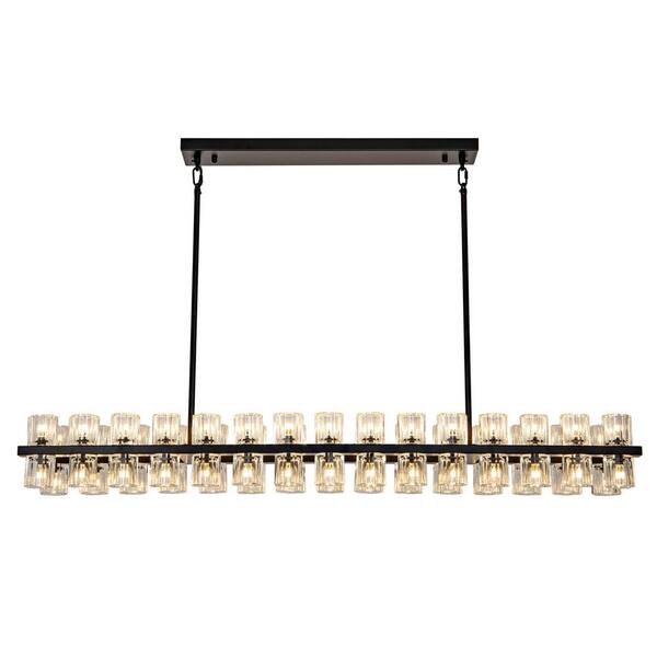 Gleam Flare 80-Light Black Rectangular Chandelier, 72 in. Modern K9 Crystal Chandelier for ...