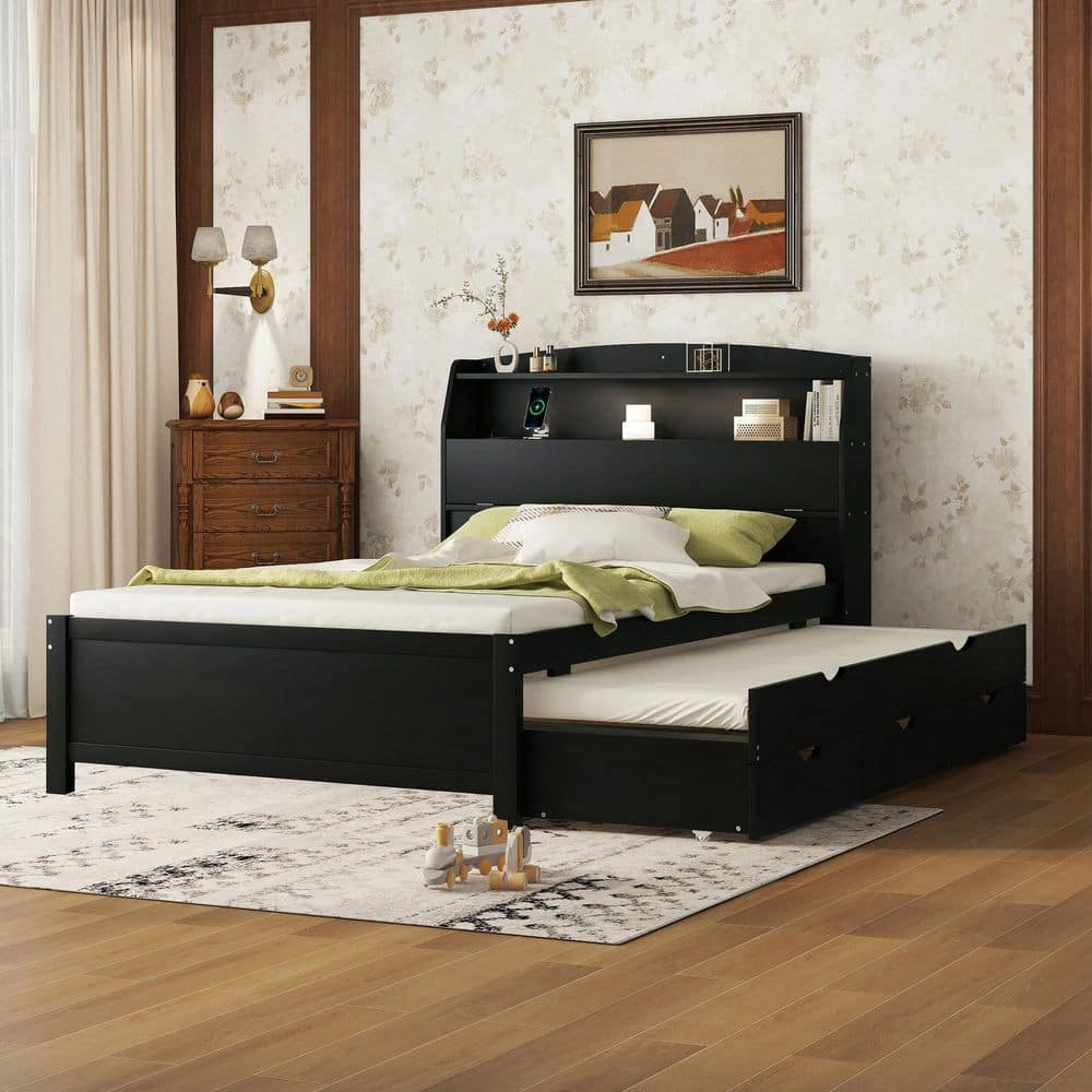 Noble House Atlas Espresso Brown Wood Frame Full Size Platform Bed with ...