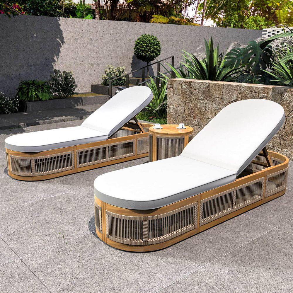 DIRECT WICKER Town Natural 3-Piece Acacia Wood Outdoor Chaise Lounge ...