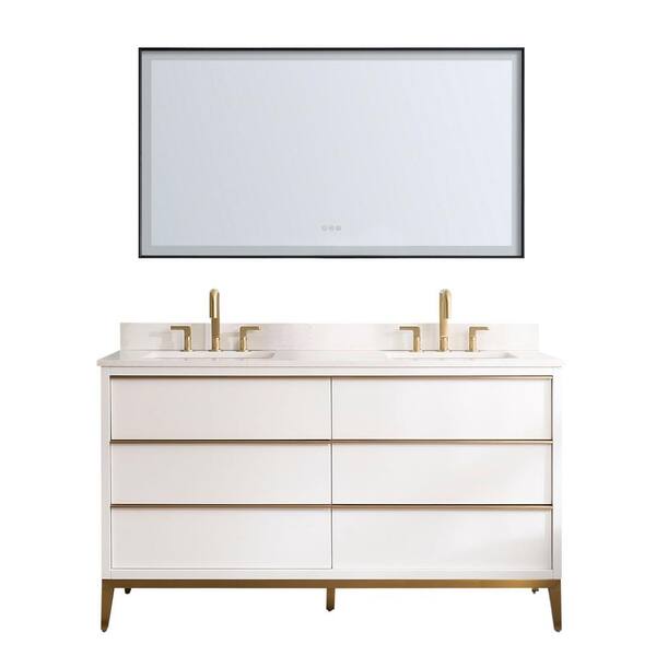 ANGELES HOME 60 in. W x 22 in. D x 35 in. H Solid Wood Bath Vanity in ...