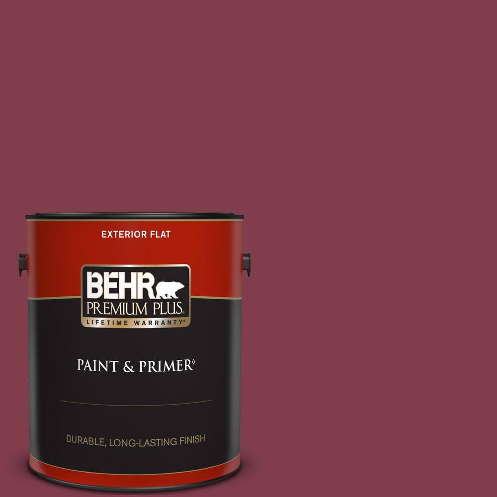 BEHR PREMIUM PLUS 1 gal. #120D-7 Ruby Red Flat Exterior Paint & Primer ...