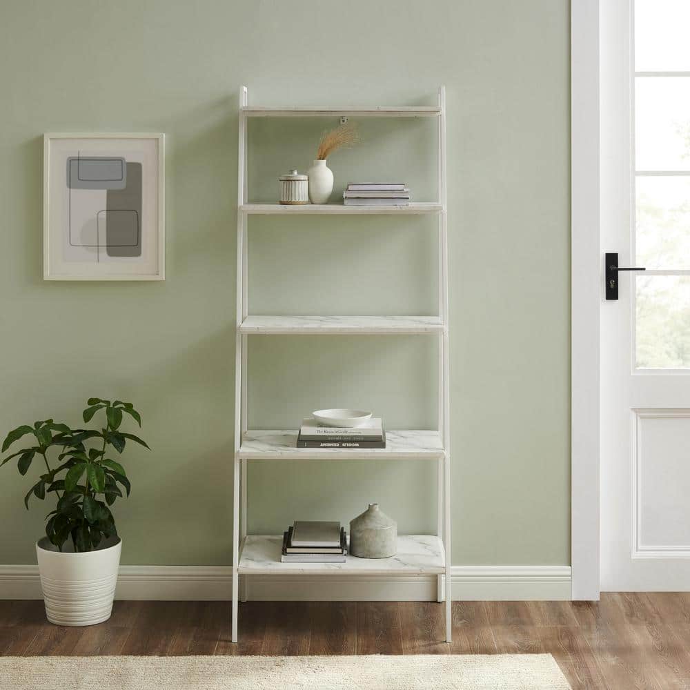 Walker Edison Furniture Company Modern 72 in. Tall Faux White Marble ...