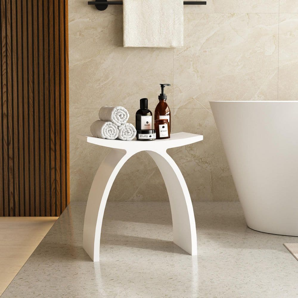Reviews for Dimakai 16.5 in. W Curved Solid Surface Shower Stool Portable Waterproof Vanity ...