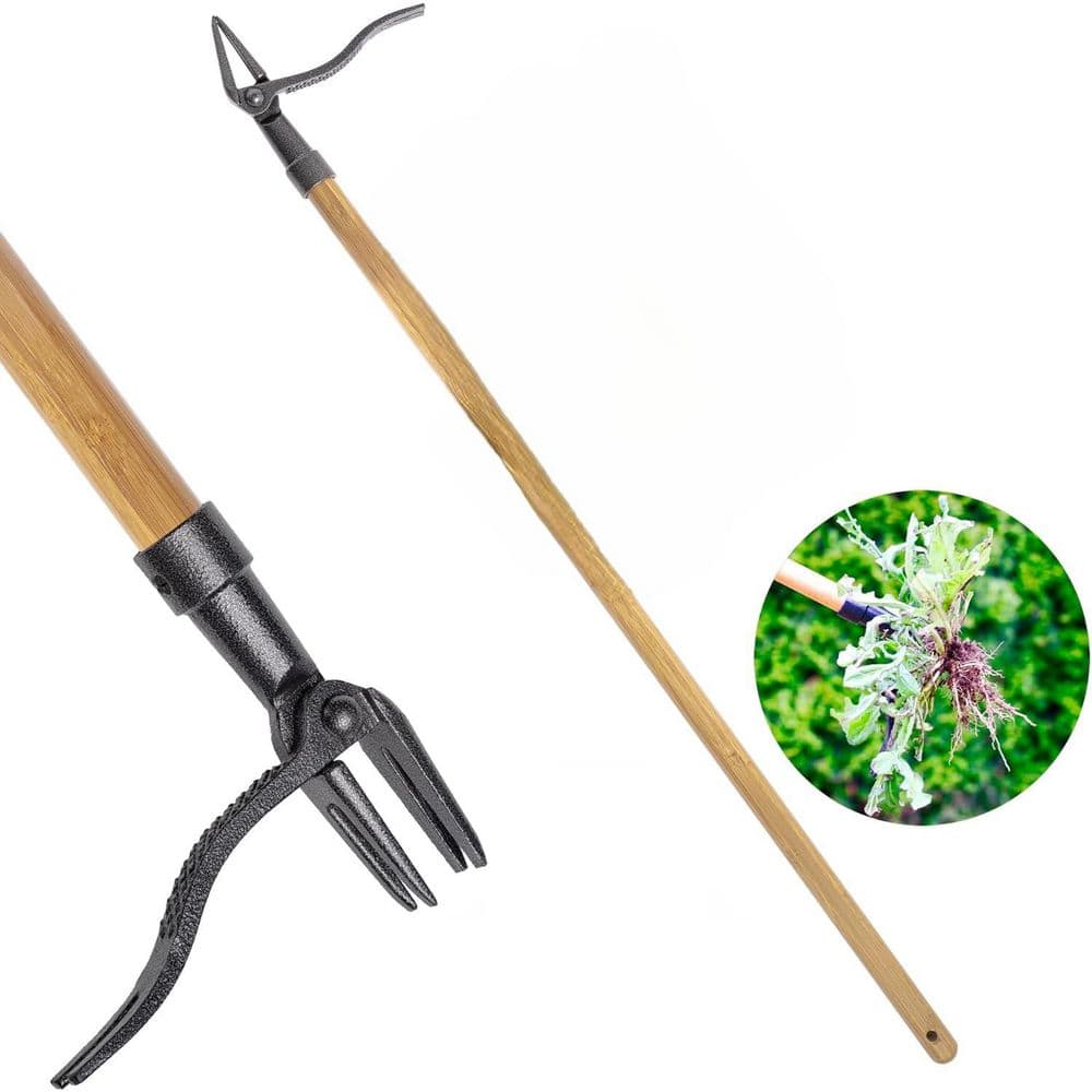 45 in. Weeder Stand Up Weed Puller with Bamboo Handle and 4-Claw Steel ...