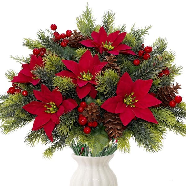 Holiday Blooms Series 11.4 in Red Indoor Artificial Poinsettia LX0408 ...