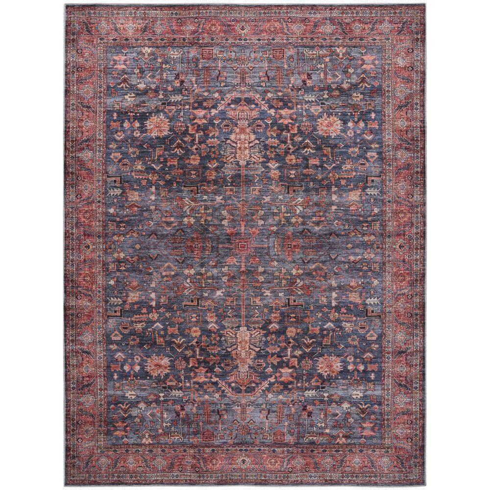 Nourison Machine Washable Brilliance Navy/Brick 8 ft. x 10 ft. Floral ...