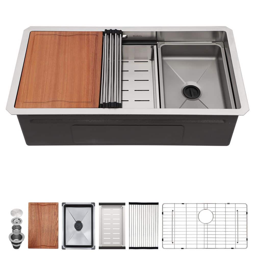 Dcolora 32 in. Undermount Single Bowl 16 Gauge Stainless Steel Kitchen ...