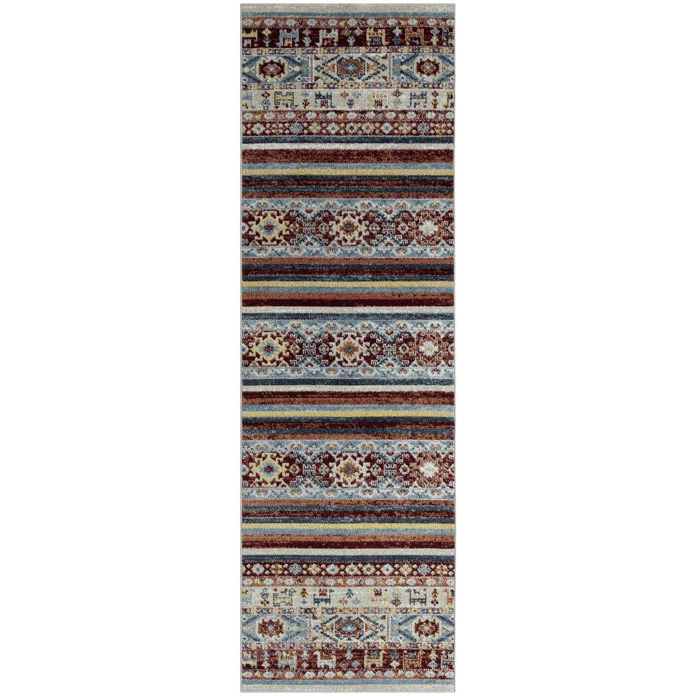 Everwash Treasure Heris Red/Blue 2 ft. x 7 ft. Geometric Machine ...