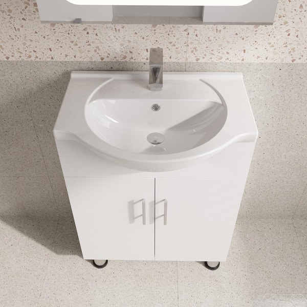 Dreamwerks Lilly 24 in. W x 18 in. D x 34 in. H Freestanding Euro Style Bathroom Vanity in White with Ceramic Vanity Top in White EuroStyle 24 White
