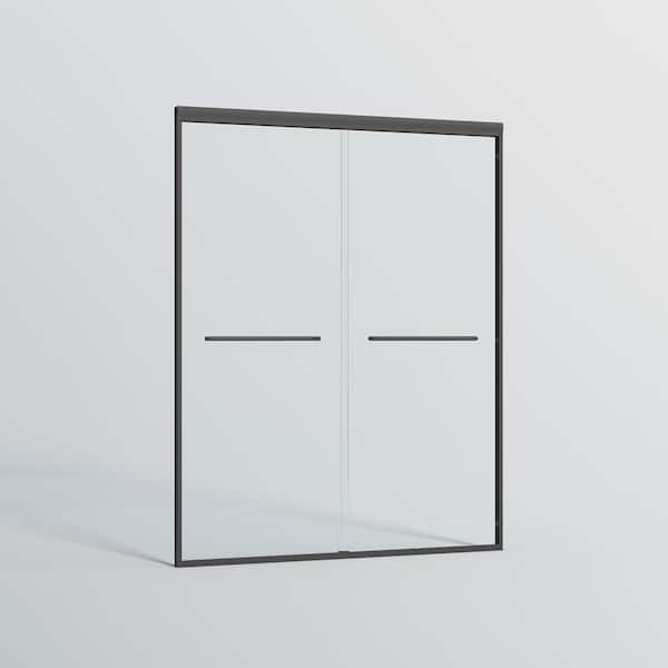 Tenleaf 44-48 in. W x 72 in. H Double Sliding Semi-Frameless Shower Door in Matte Black Finish ...