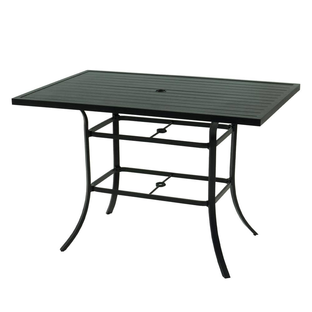 Boyel Living 60 in. Black Rectangle Aluminum Patio Outdoor Dining Table ...