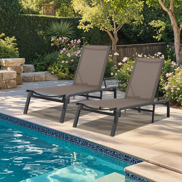 JEAREY Modern Inspired Mocha Metal Outdoor Chaise Lounge Set of 2 AFLC2 ...