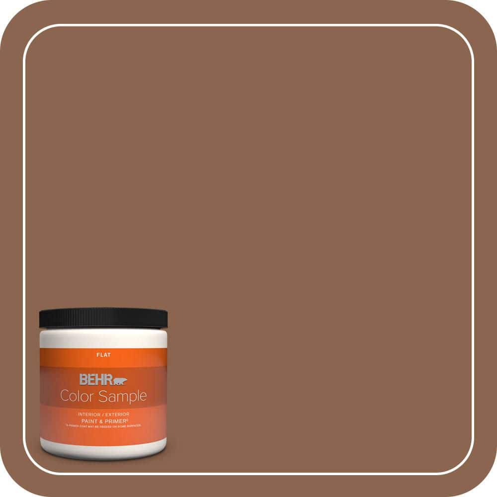BEHR PREMIUM PLUS 8 oz. #MQ2-01 Burnished Brandy Flat Interior/Exterior ...
