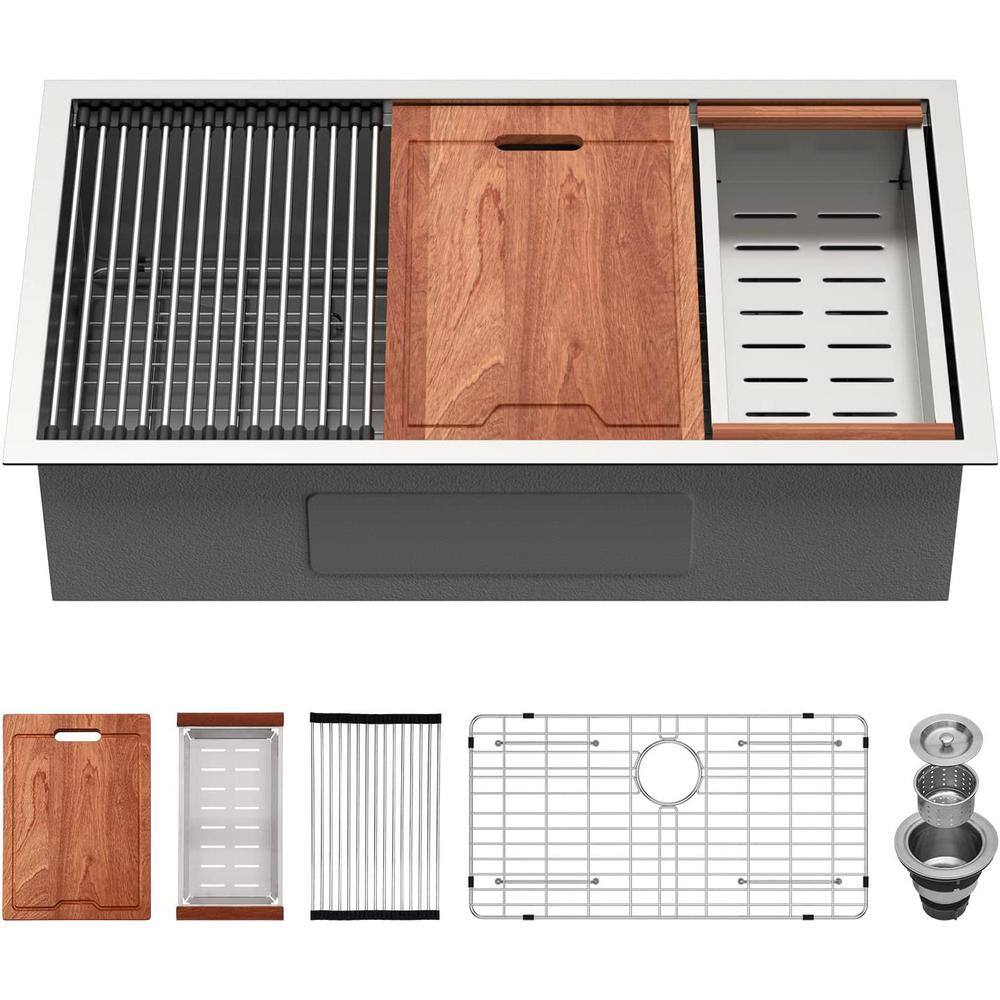 Sarlai 32 in. Undermount Single Bowl 16 Gauge Stainless Steel ...