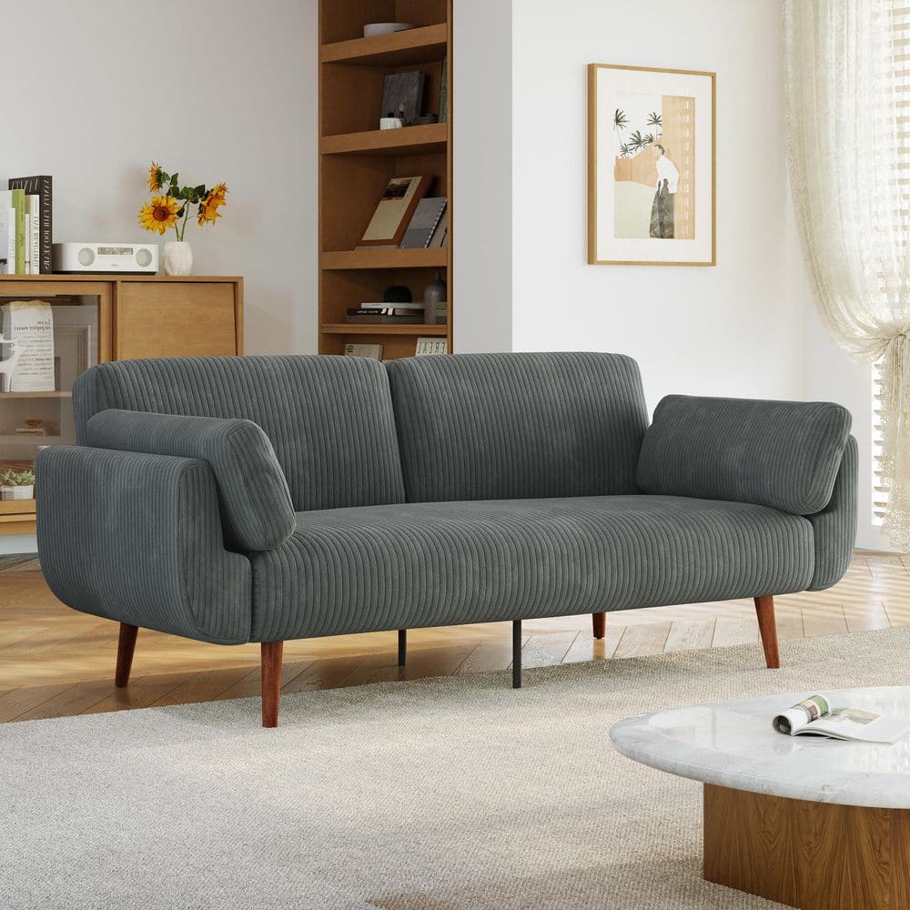 Uixe 73.5 in. W Gray Corduroy Fabric Upholstered Convertible Folding ...