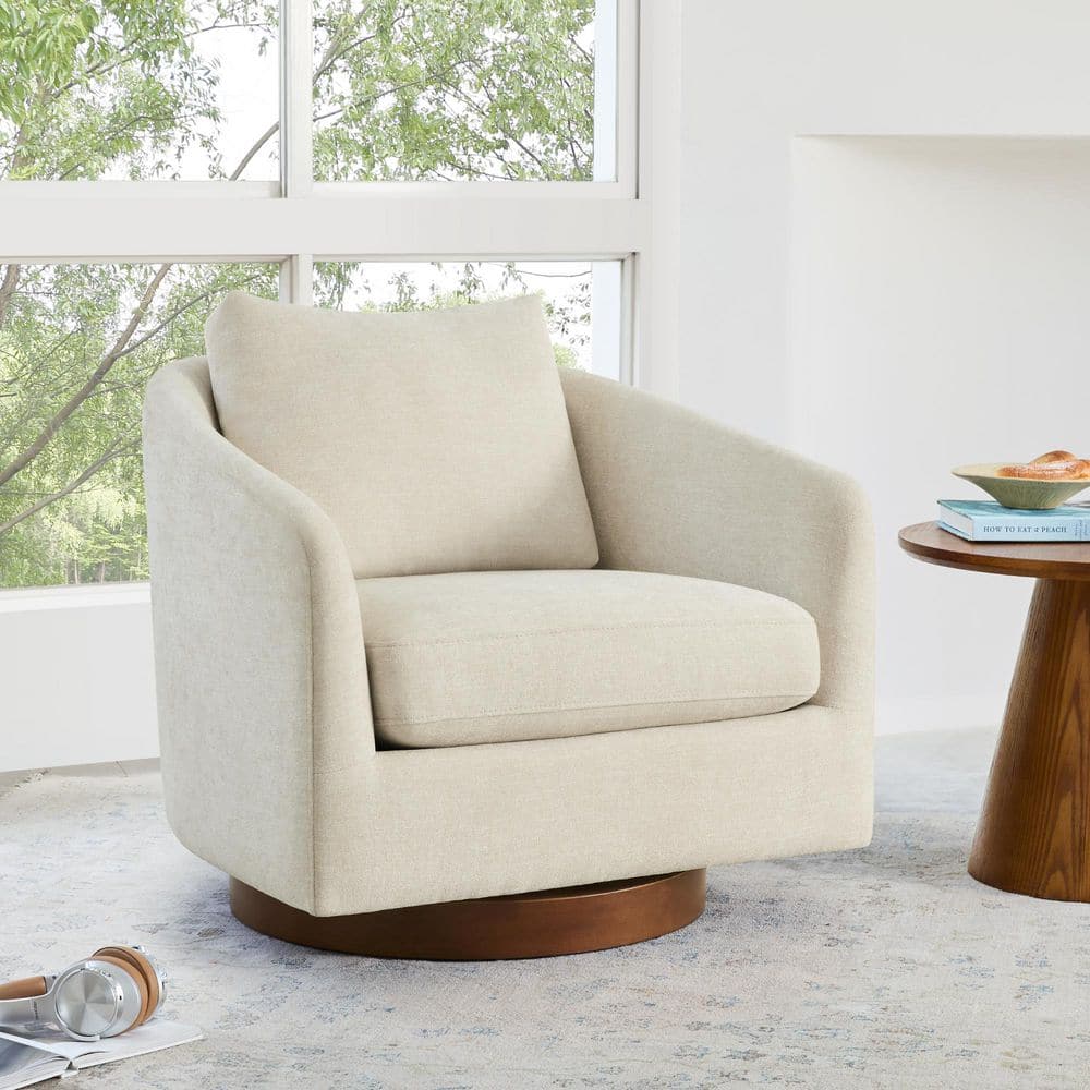 Spruce & Spring Miller Linen Fabric Round Arm 360° Swivel Accent Chair ...