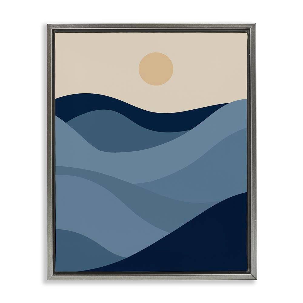Stupell Industries Blue Hills and Moon by Daphne Polselli Gray Floater Frame Nature Graphic Art ...